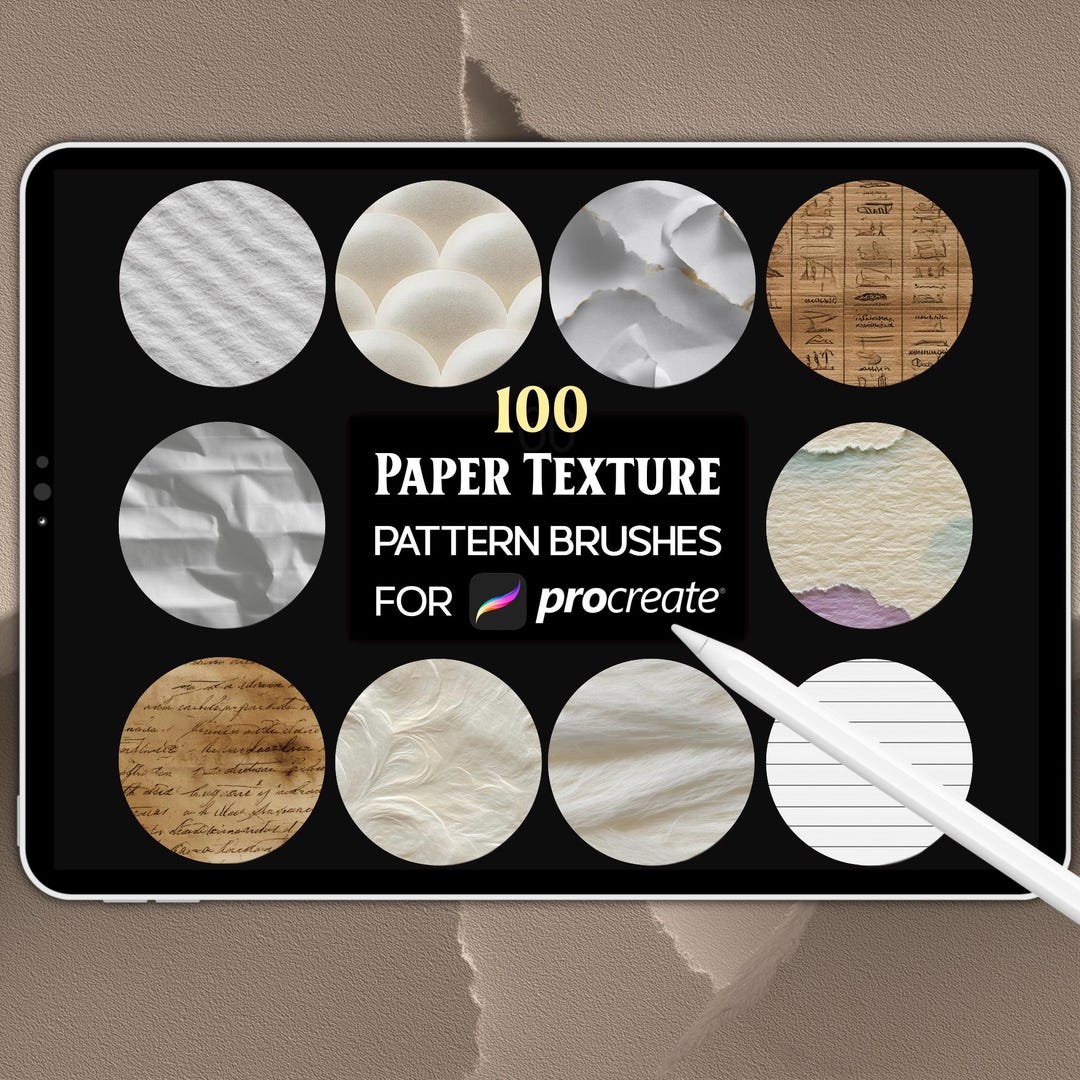 100 Paper Texture Procreate Brush Set: Seamless Vintage & Handmade ...