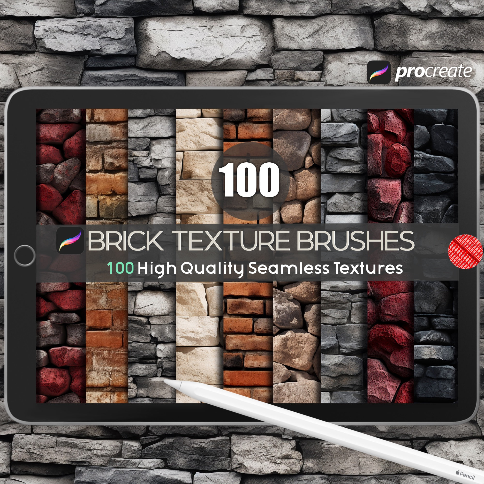 Procreate Brick Texture Brushes Seamless Stone Brushes Realistic Bricks Procreate Architecture ...