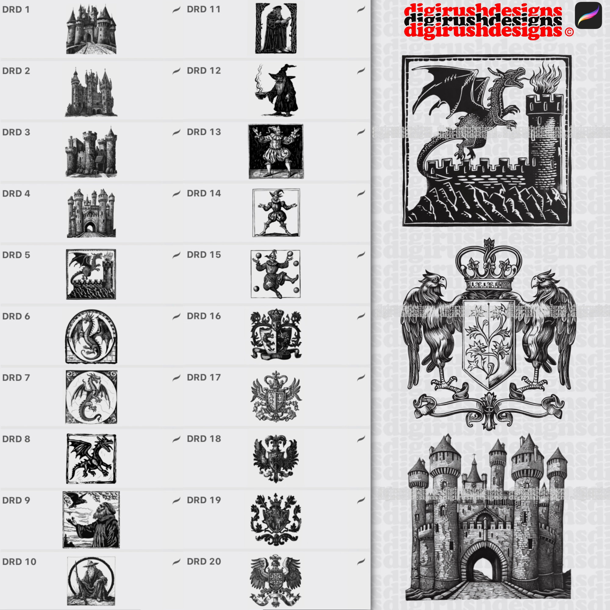 Medieval Procreate Stamps Medieval Dragon Tattoo Stamps Medieval ...