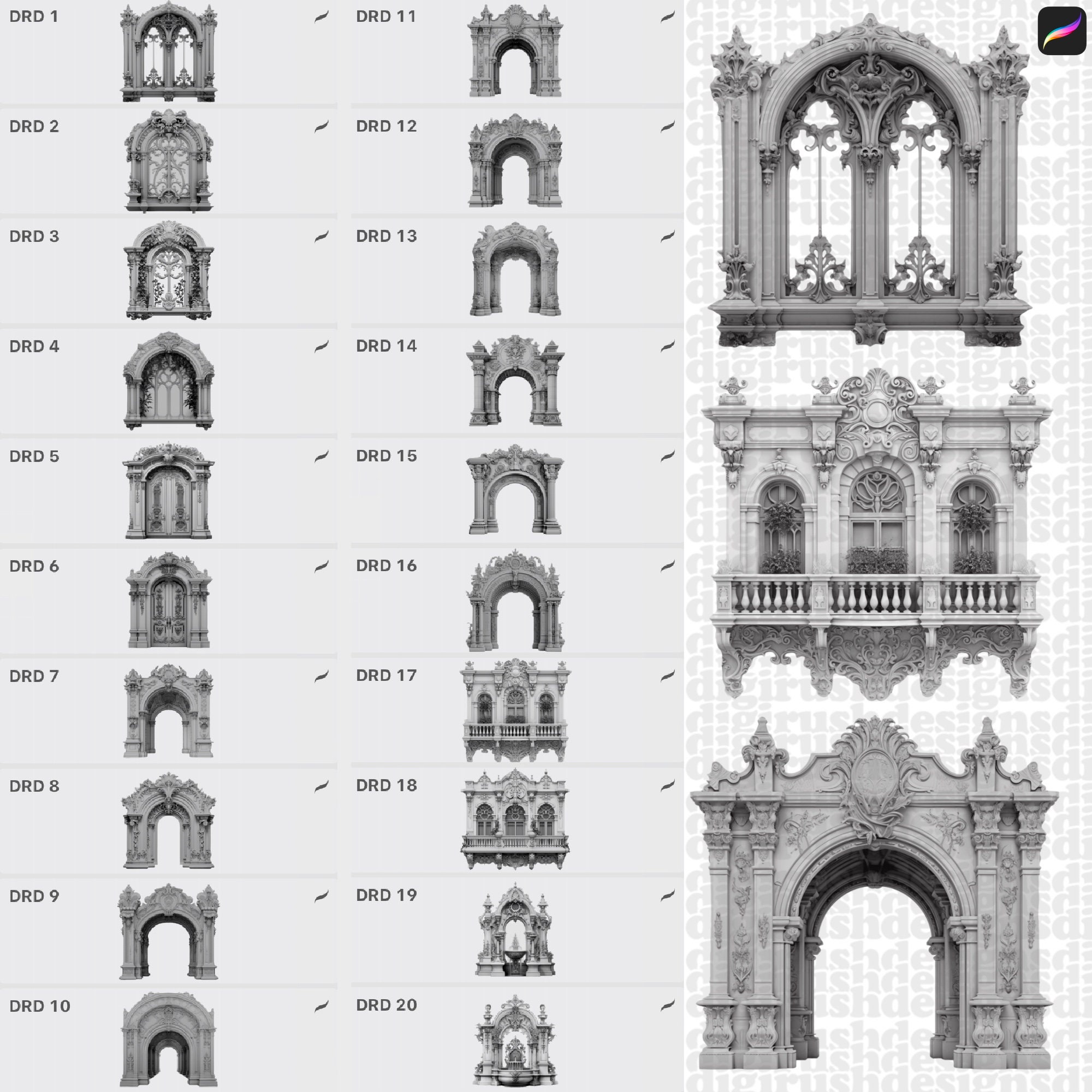 Procreate Roman Architecture Stamps Baroque Procreate Building - Etsy