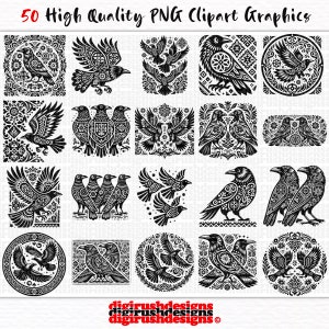 Crow Clipart Nordic Folk Art Winter Birds Digital Download Scandinavian ...