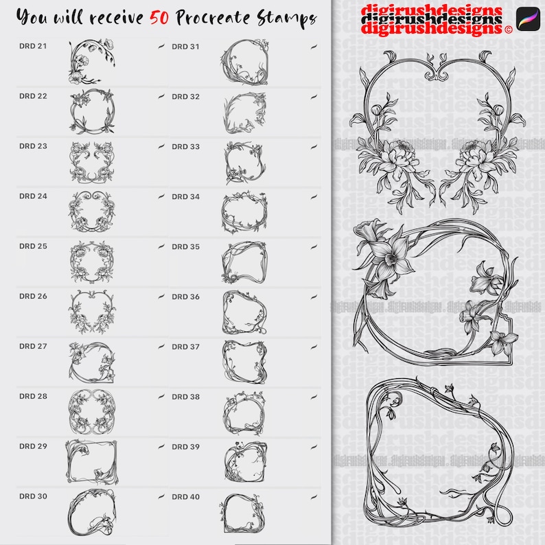 Art Nouveau Frame Procreate Stamps Vintage Borders Art Deco Frames ...