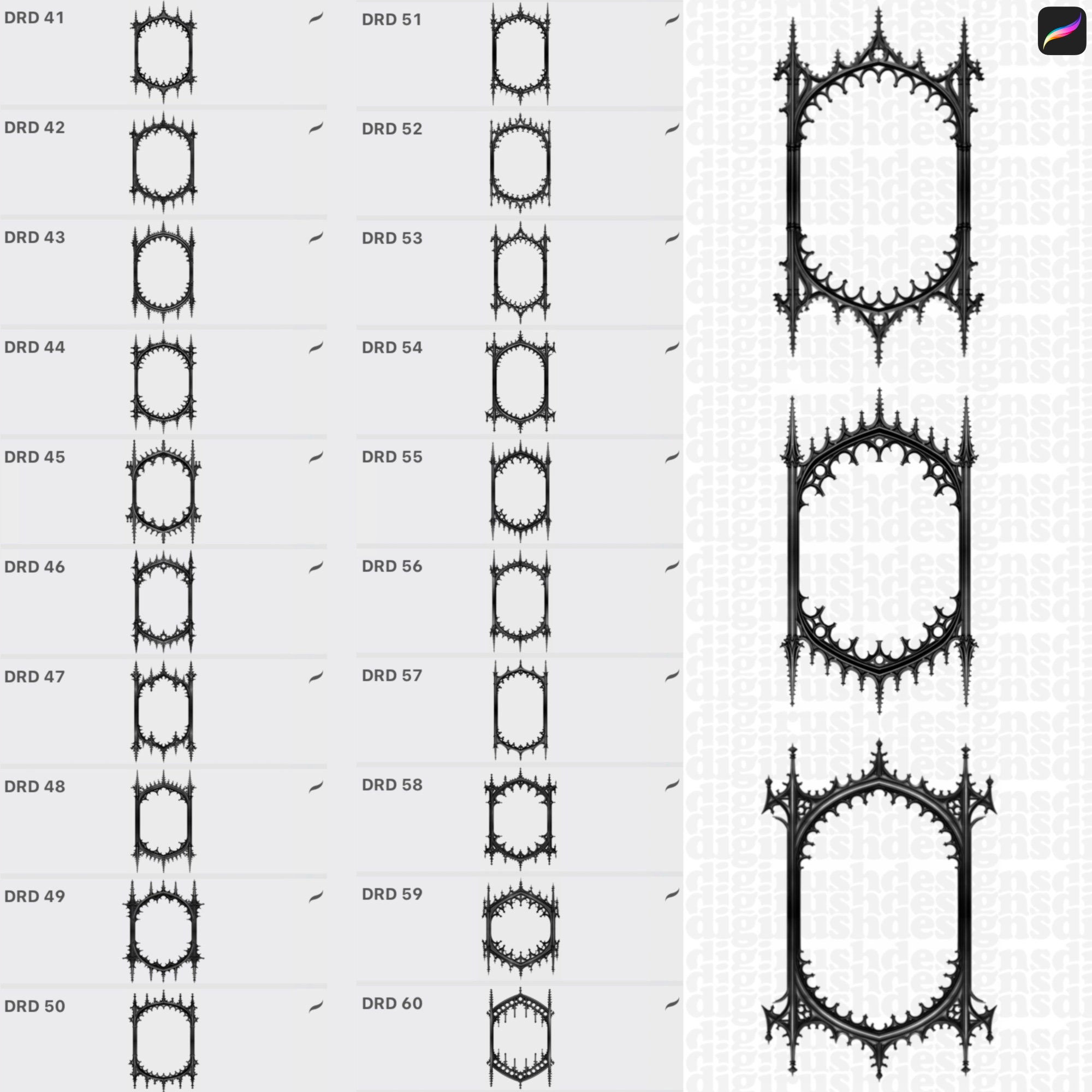 Procreate Gothic Border Frame Stamps Gothic Brushes for Procreate ...