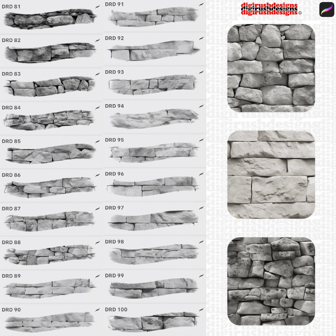 Procreate Brick Texture Brushes Seamless Stone Brushes Realistic Bricks ...