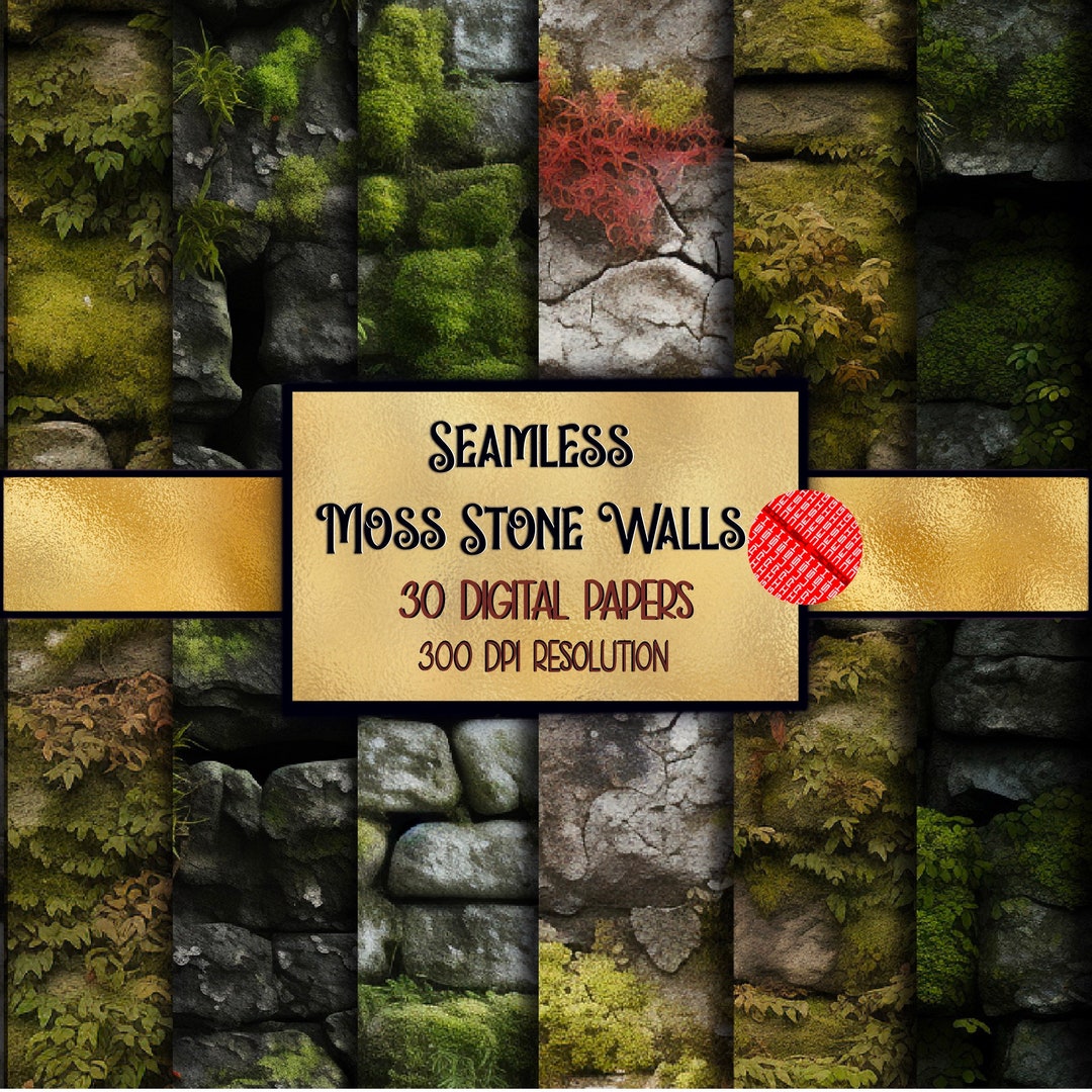 Moss Stone Wall Digital Paper Seamless Wall Background Printable ...