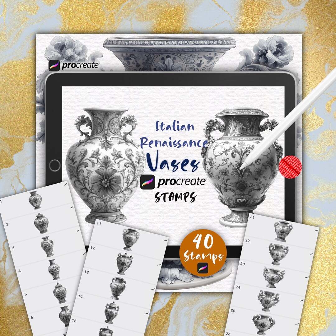 Renaissance Urn Vases Procreate Stamps, Ornate Baroque Brushes, Antique ...