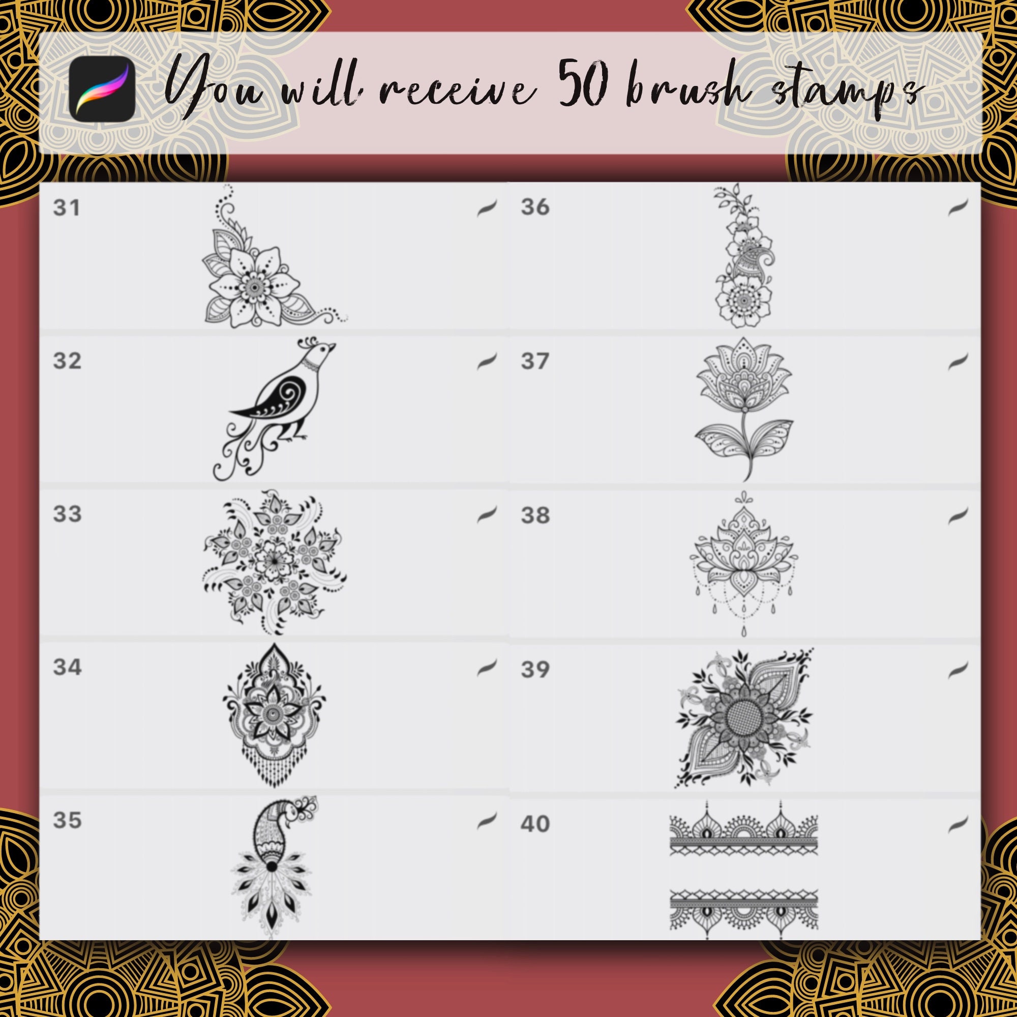 Henna Tattoo Procreate Stamps, Mehndi Tattoo, Indian Tattoos, Ethnic ...