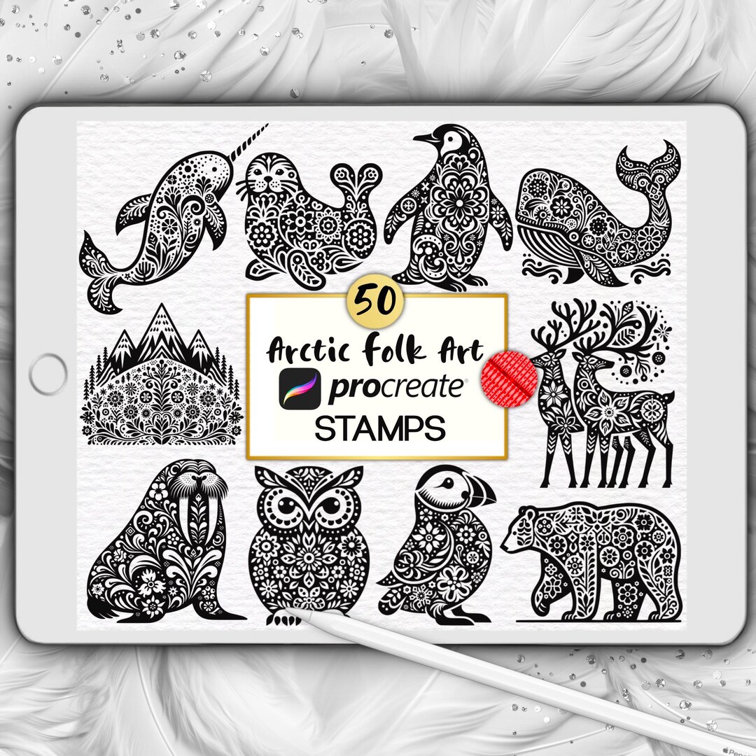 Scandinavian Folk Art Procreate Stamps: Arctic Nordic Animals (digital ...