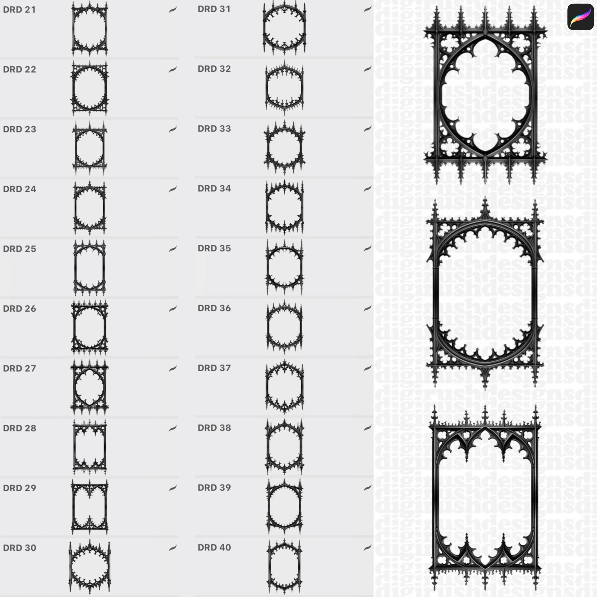 Procreate Gothic Border Frame Stamps Gothic Brushes for Procreate ...