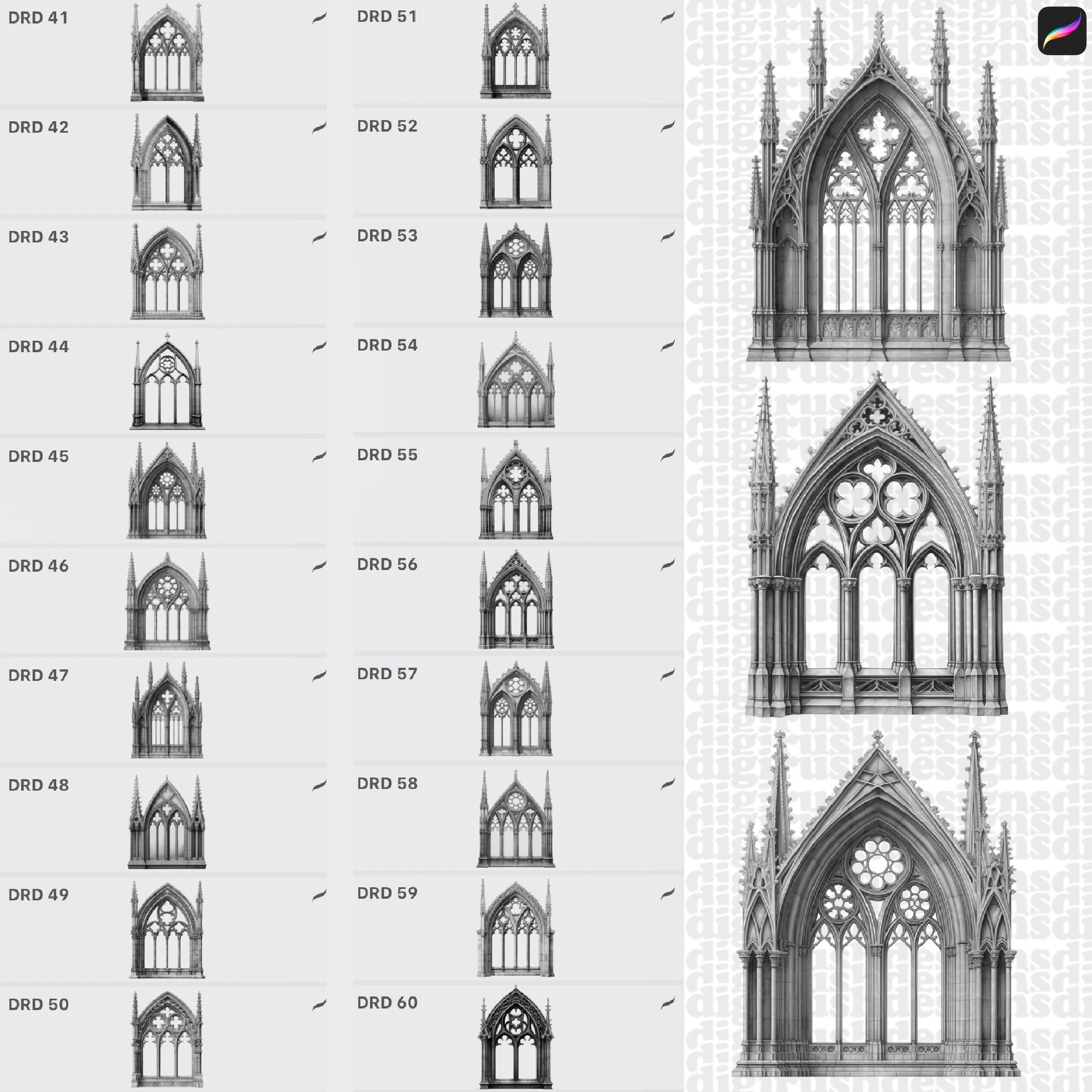Procreate Gothic Windows Stamps Church Windows Brushes Cathedral Arched ...