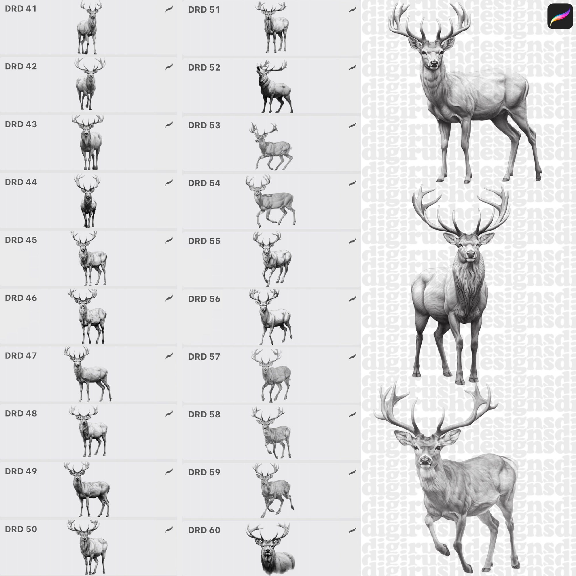 Procreate Stag Stamps Procreate Brushes Deer Tattoo Stamps - Etsy