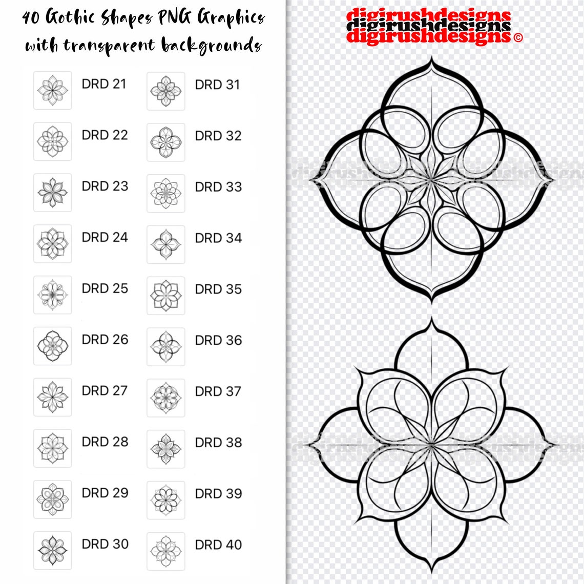 Gothic Shapes Clipart PNG Digital Download, Gothic Floral Clip Art PNG ...