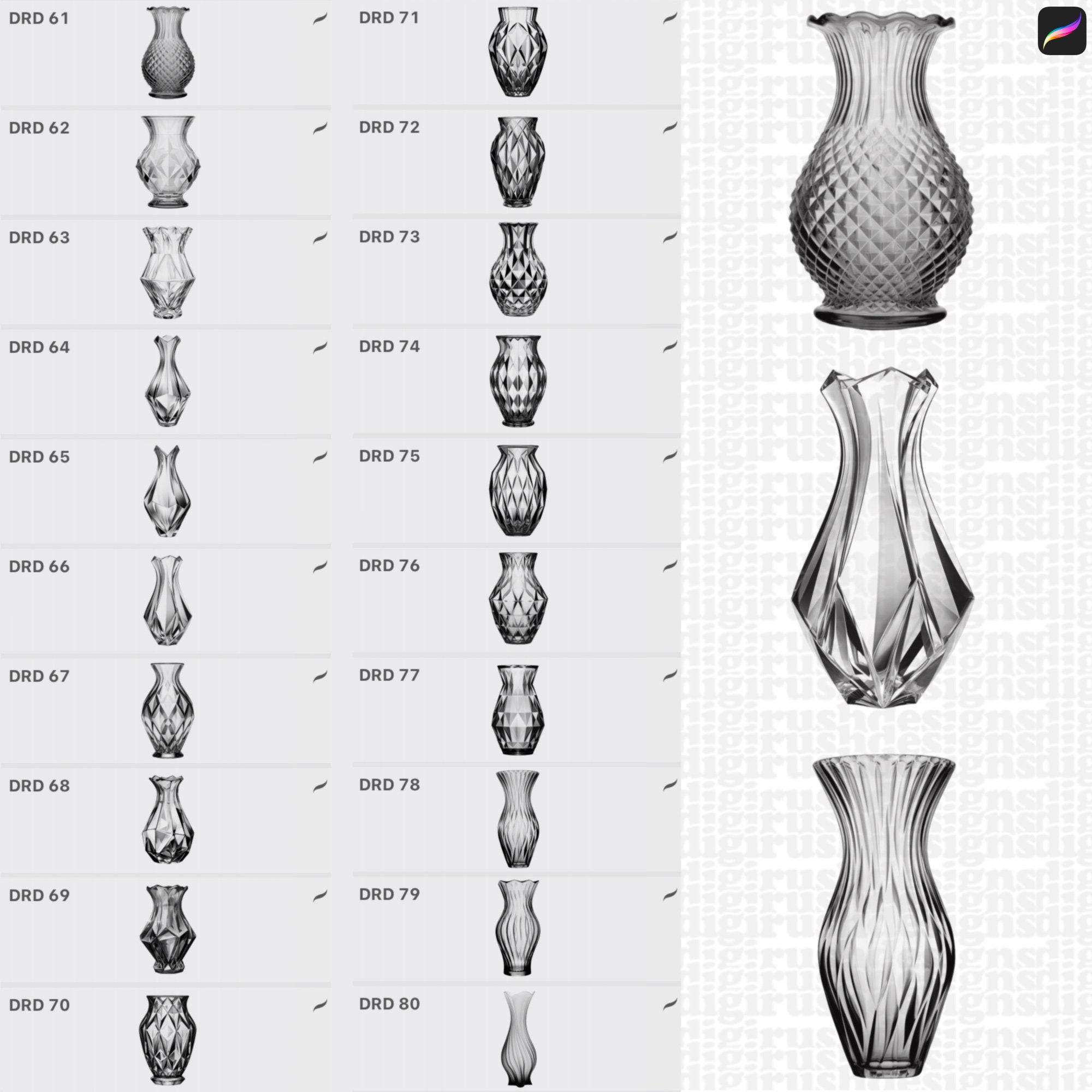 Vase Procreate Stamps, Crystal Vases Brushes, Crystal Vases, Interior ...