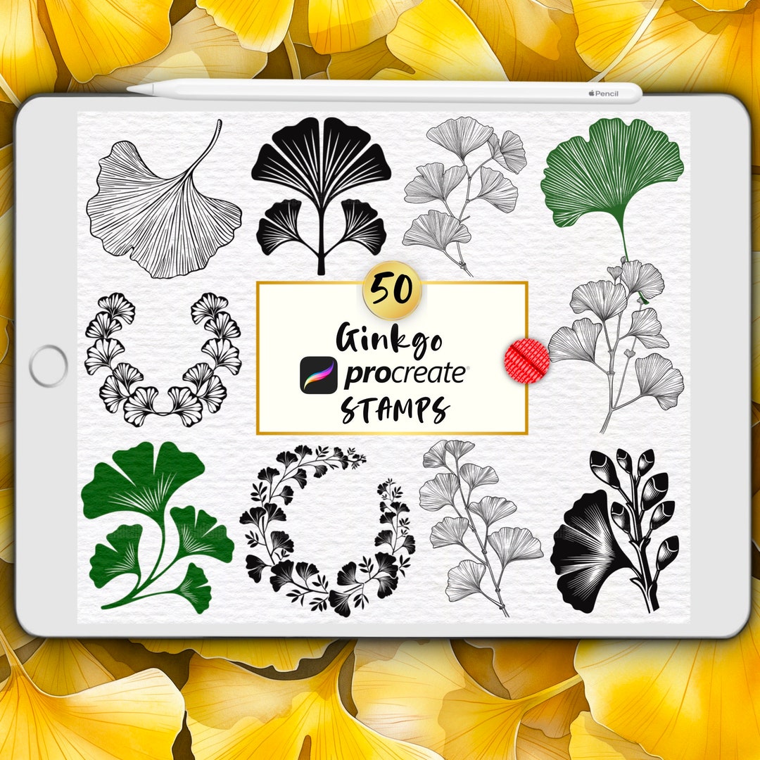 Ginkgo Leaf Procreate Stamps, Ginkgo Procreate Brushes, Ginkgo Biloba ...