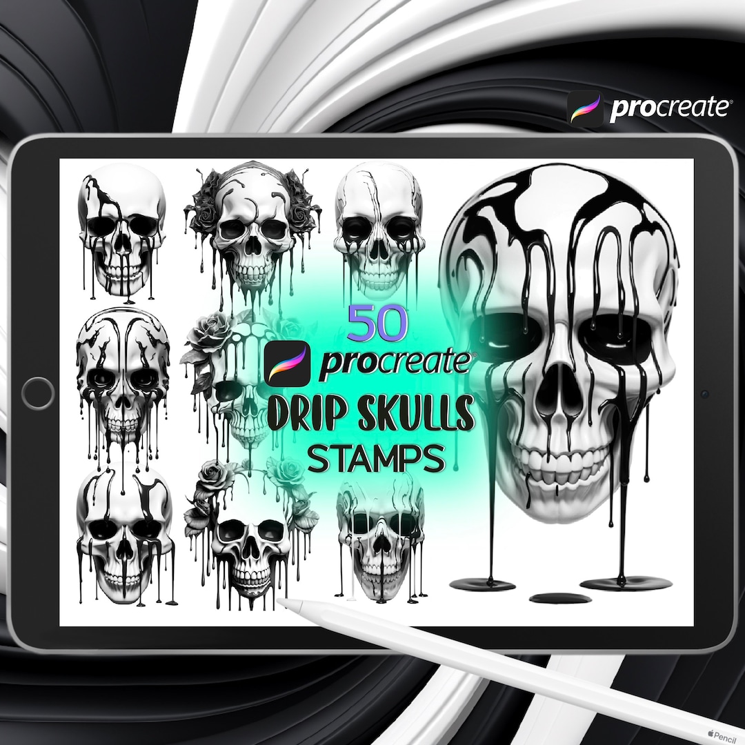 Skull Procreate Stamps Drip Skulls Procreate Brush Gothic Skull Tattoo ...