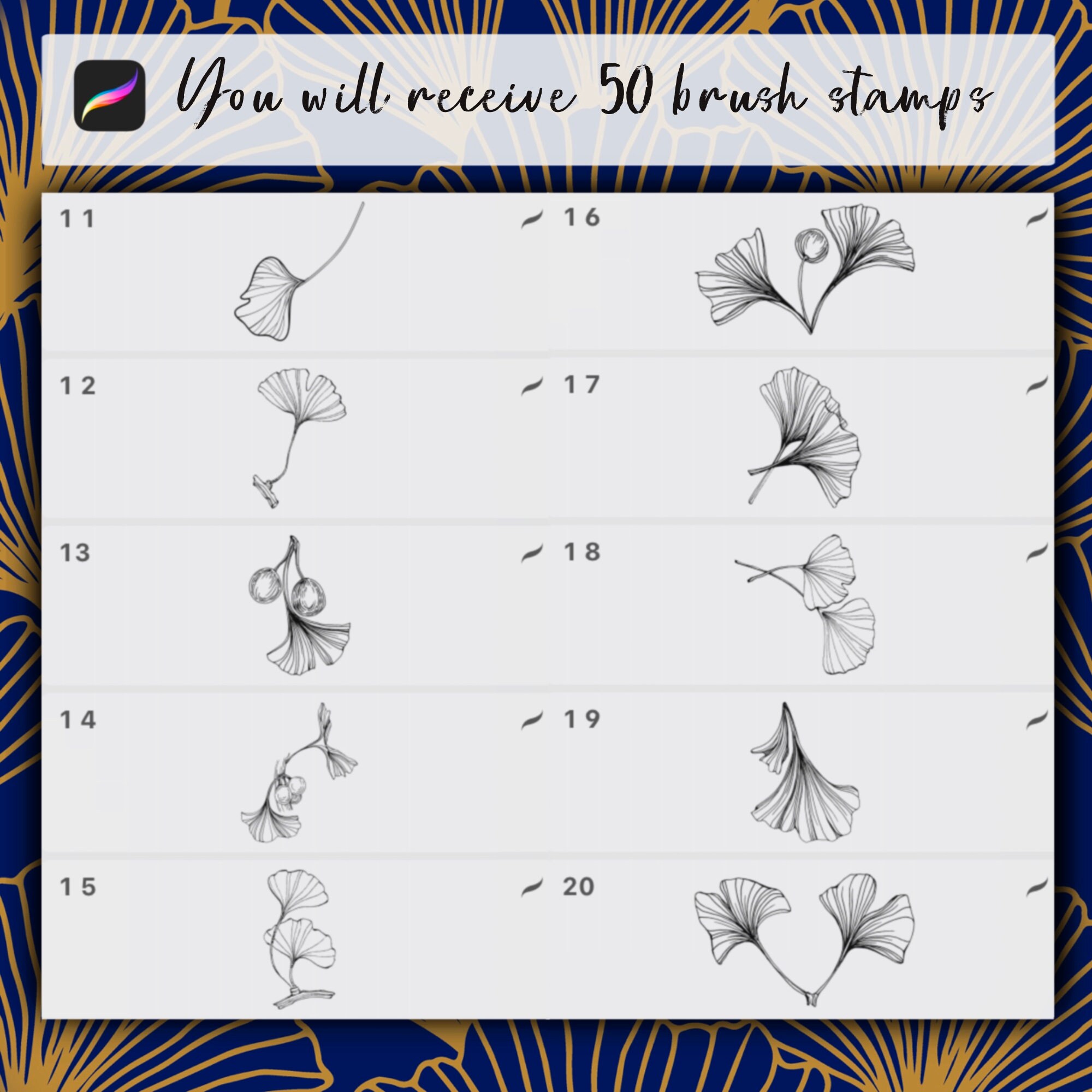 Ginkgo Leaf Procreate Stamps, Ginkgo Procreate Brushes, Ginkgo Biloba ...