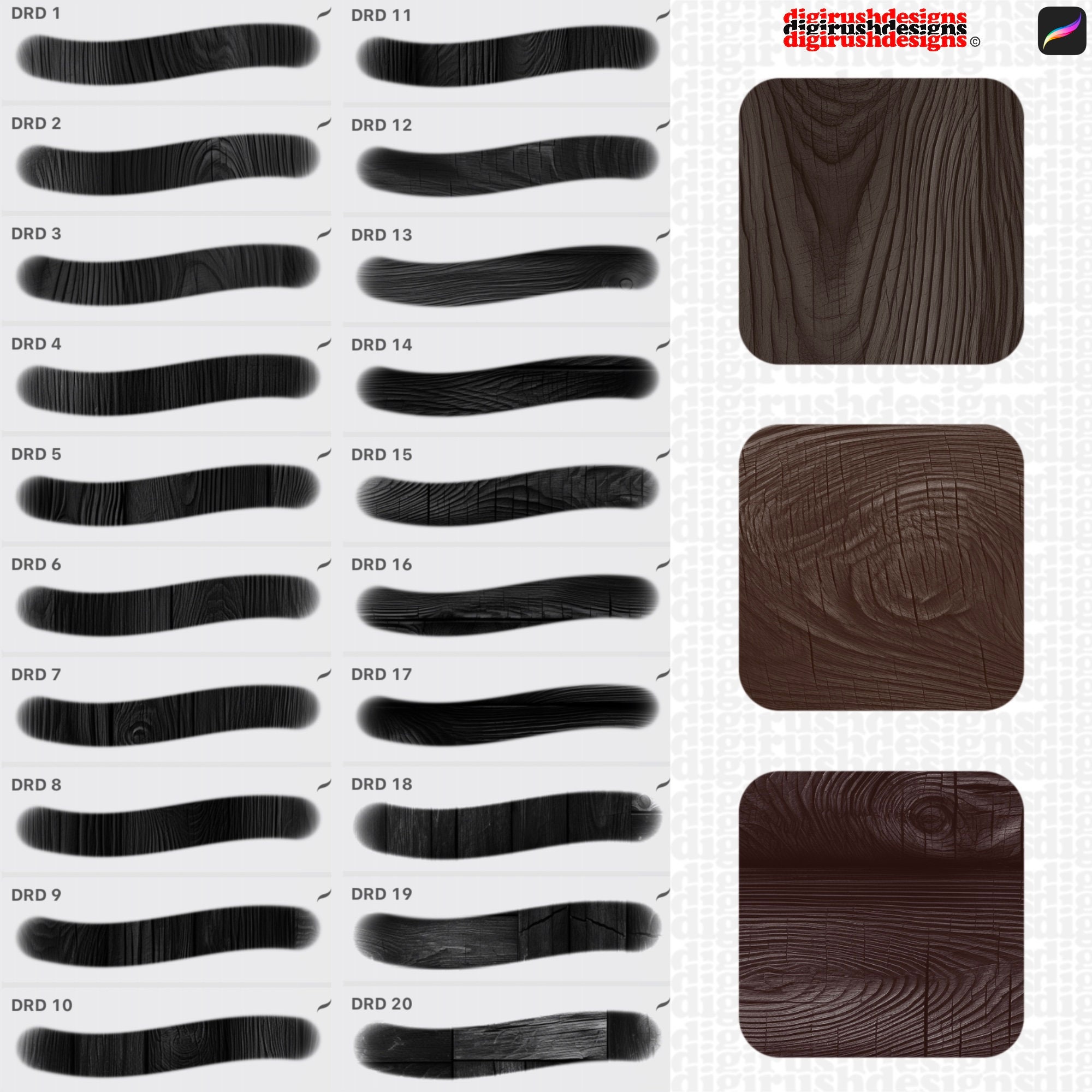 Procreate Wood Texture Brushes, Seamless Wood Brushes, Realistic Wood ...