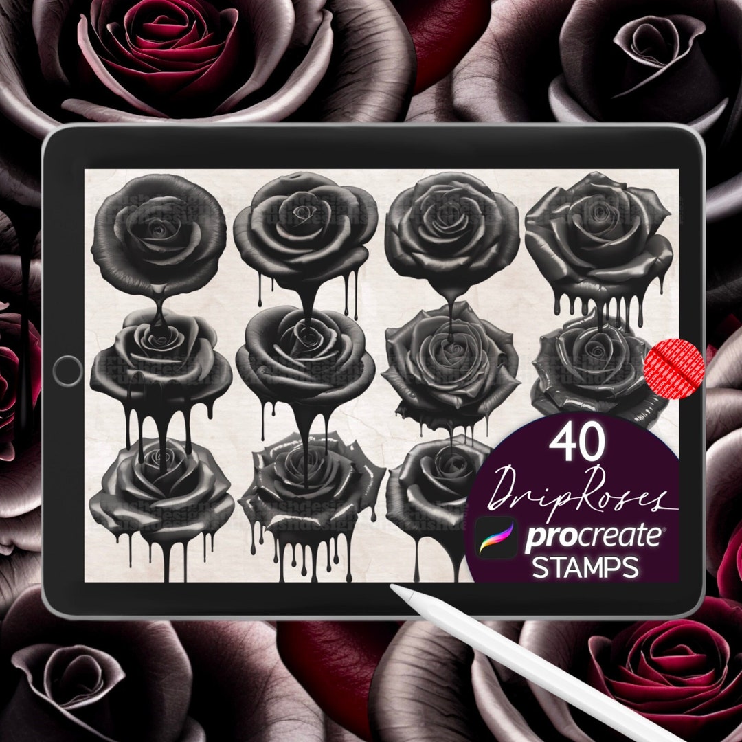 Roses Procreate Stamps Drip Roses Brushes, Valentines Procreate Bundle ...