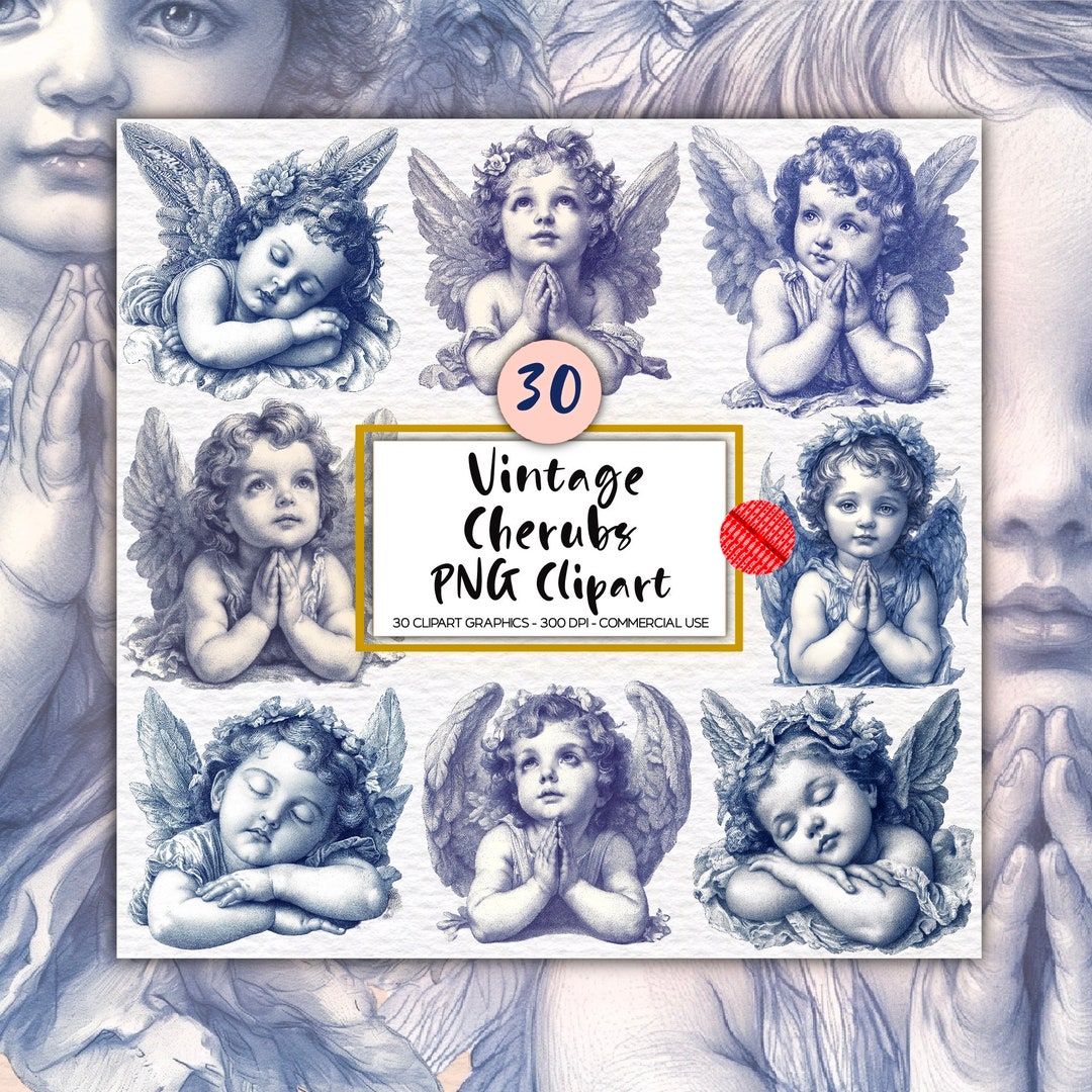 Vintage Cherub Clipart PNG Graphics Baby Angel Digital Download Cute ...