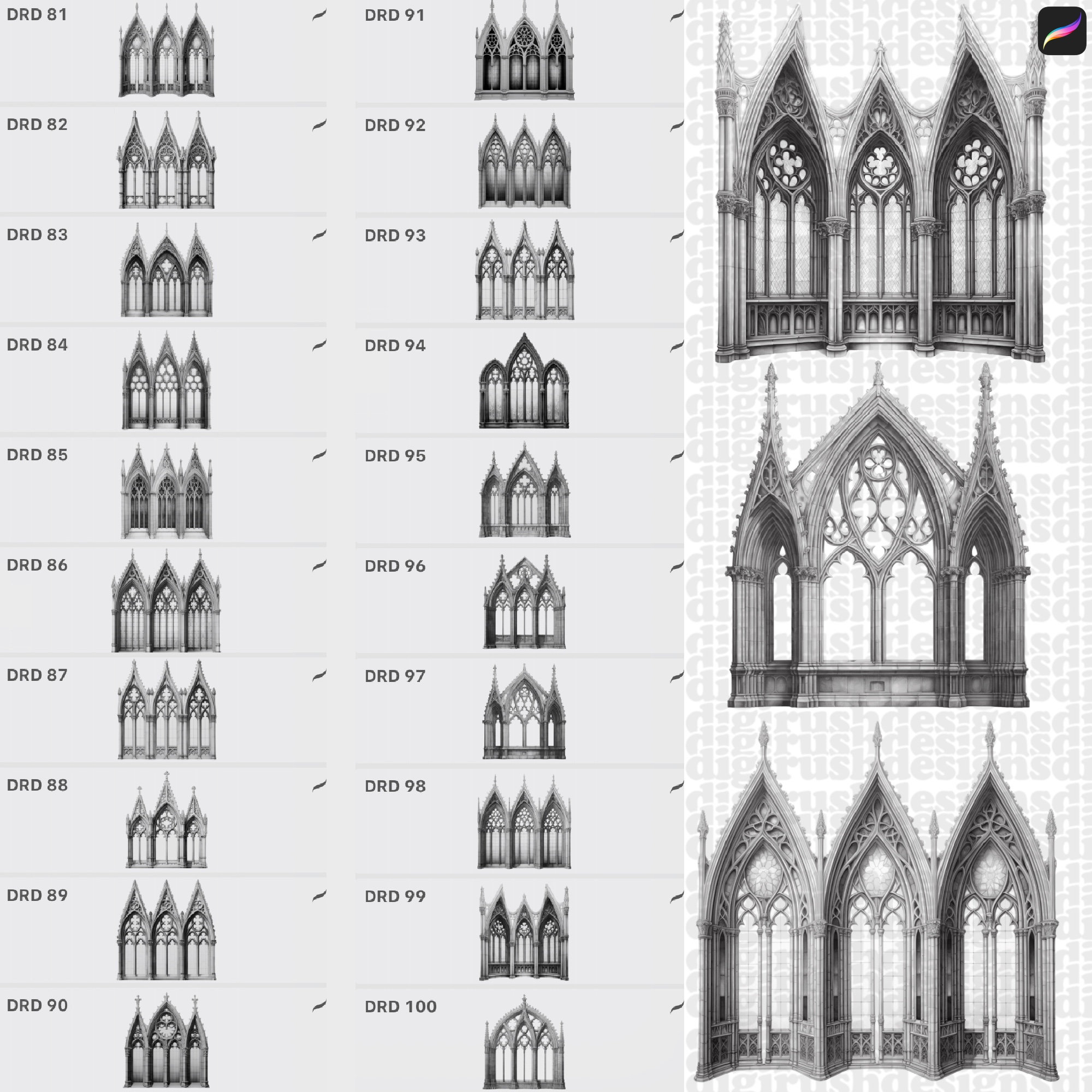 Procreate Gothic Windows Stamps Church Windows Brushes Cathedral Arched ...