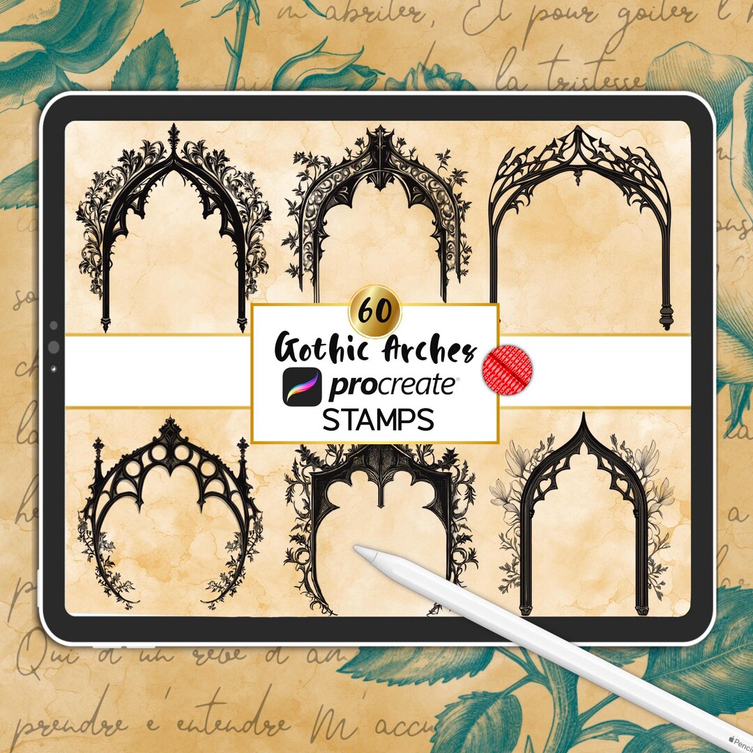 60 Gothic Arch Procreate Stamps: Ornate Medieval Borders Frames ...