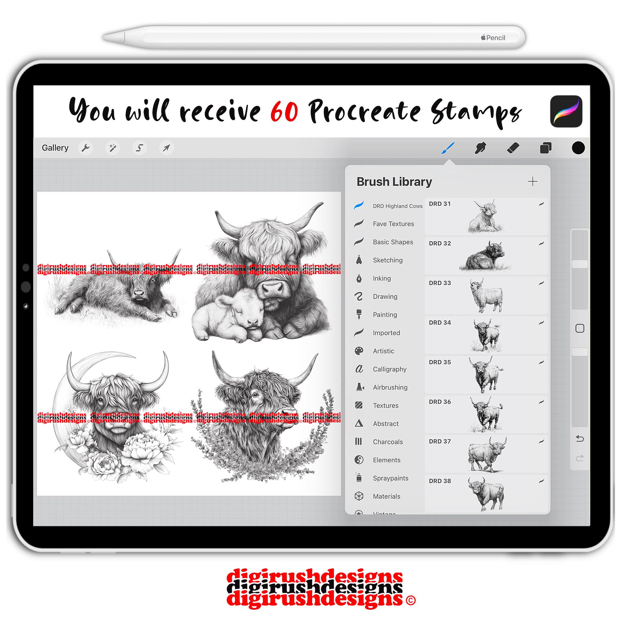 Highland Cow Procreate Stamps Rustic Farmhouse Cow Procreate Brushes ...