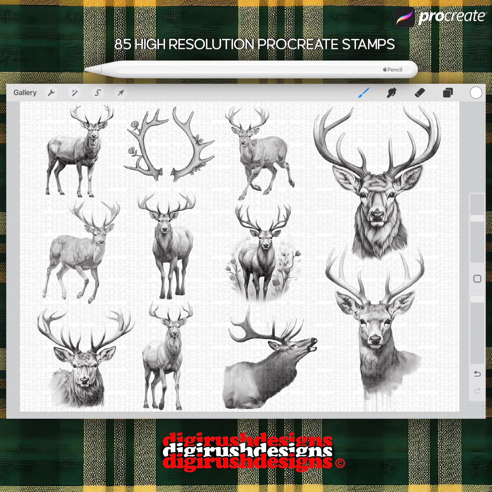 Procreate Stag Stamps Procreate Brushes Deer Tattoo Stamps - Etsy