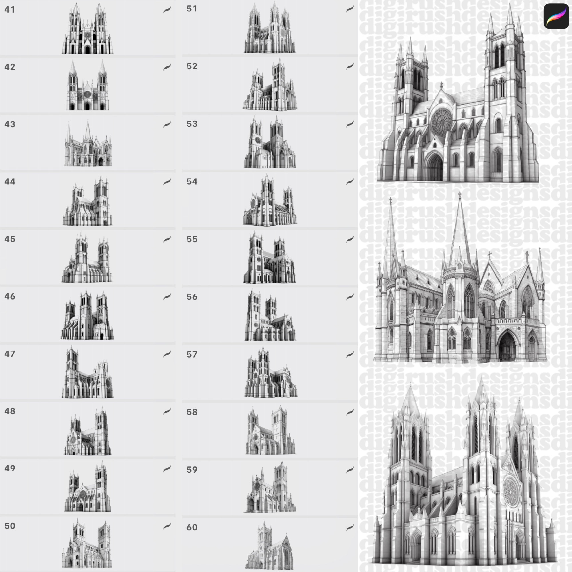Procreate Church Architecture Stamps Gothic Buildings Brushes Baroque ...