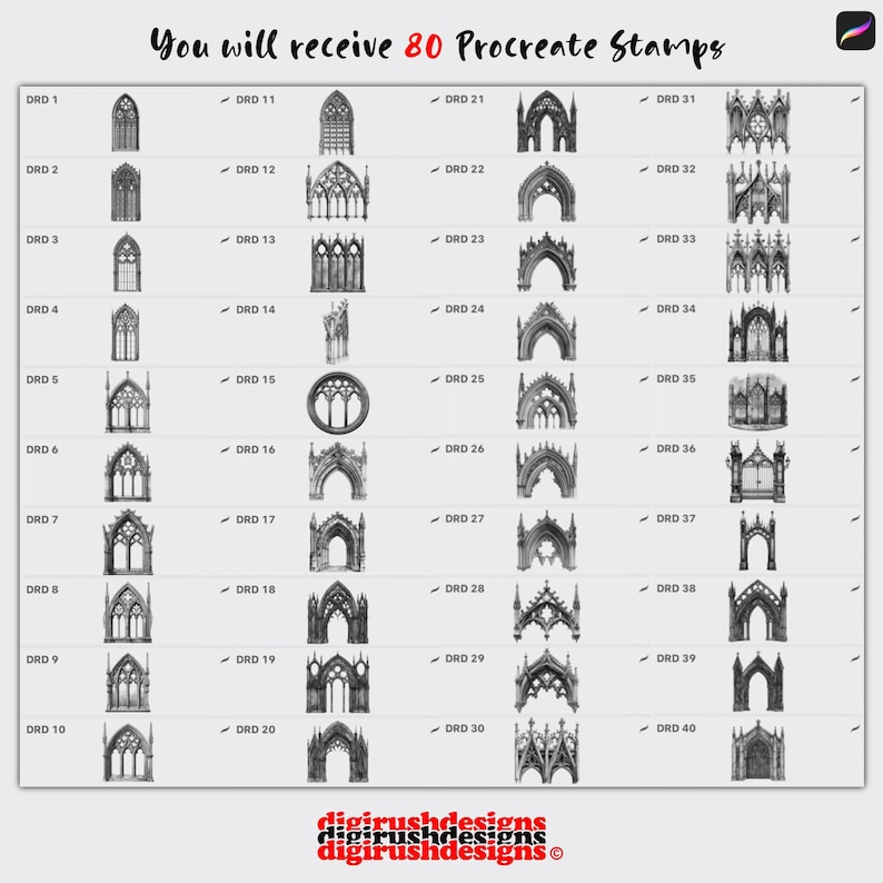 Procreate Gothic Architecture Stamps Baroque Procreate Building Brushes Ancient Gothic Windows ...