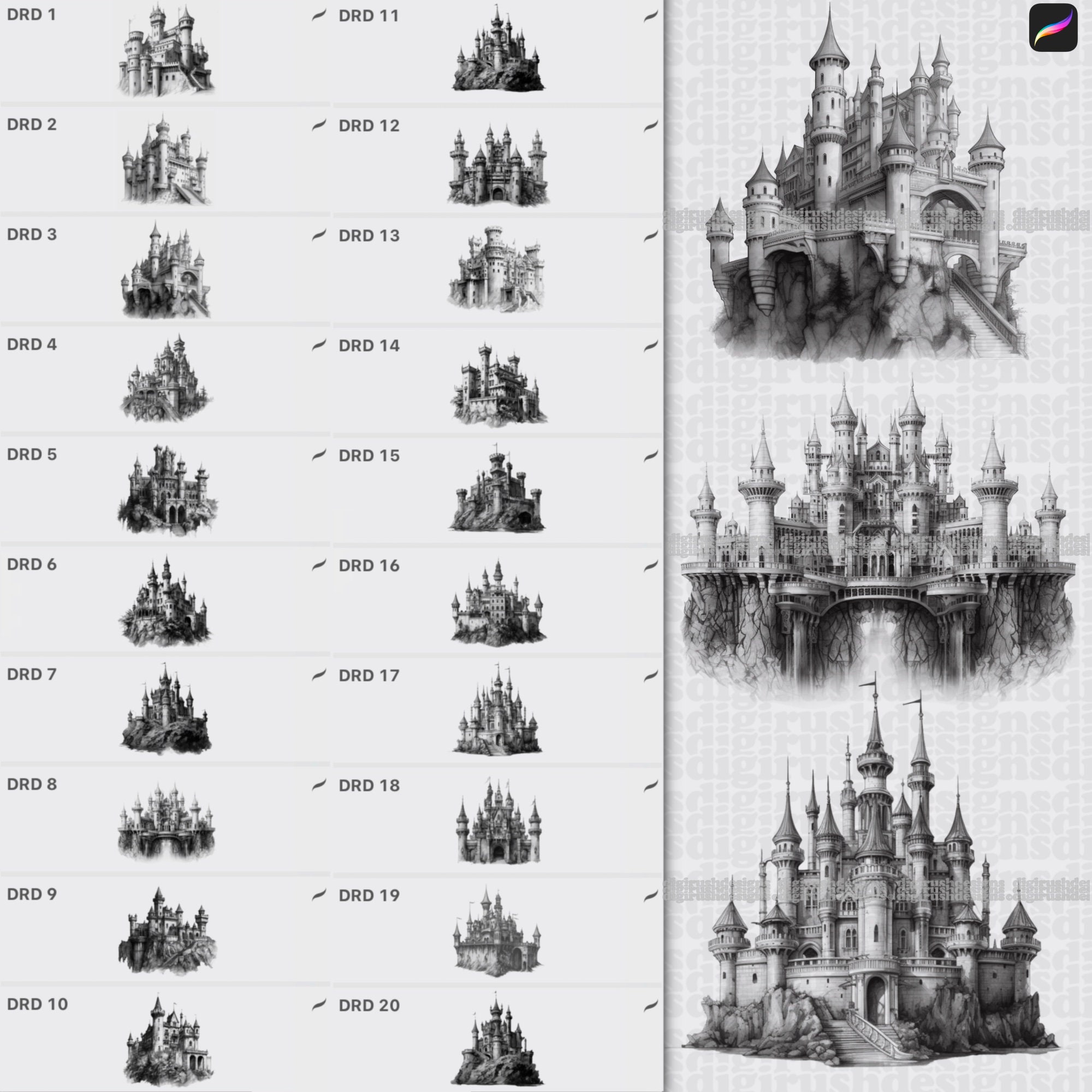 Castles Procreate Stamps Gothic Castle Procreate Brushes Fairytale ...
