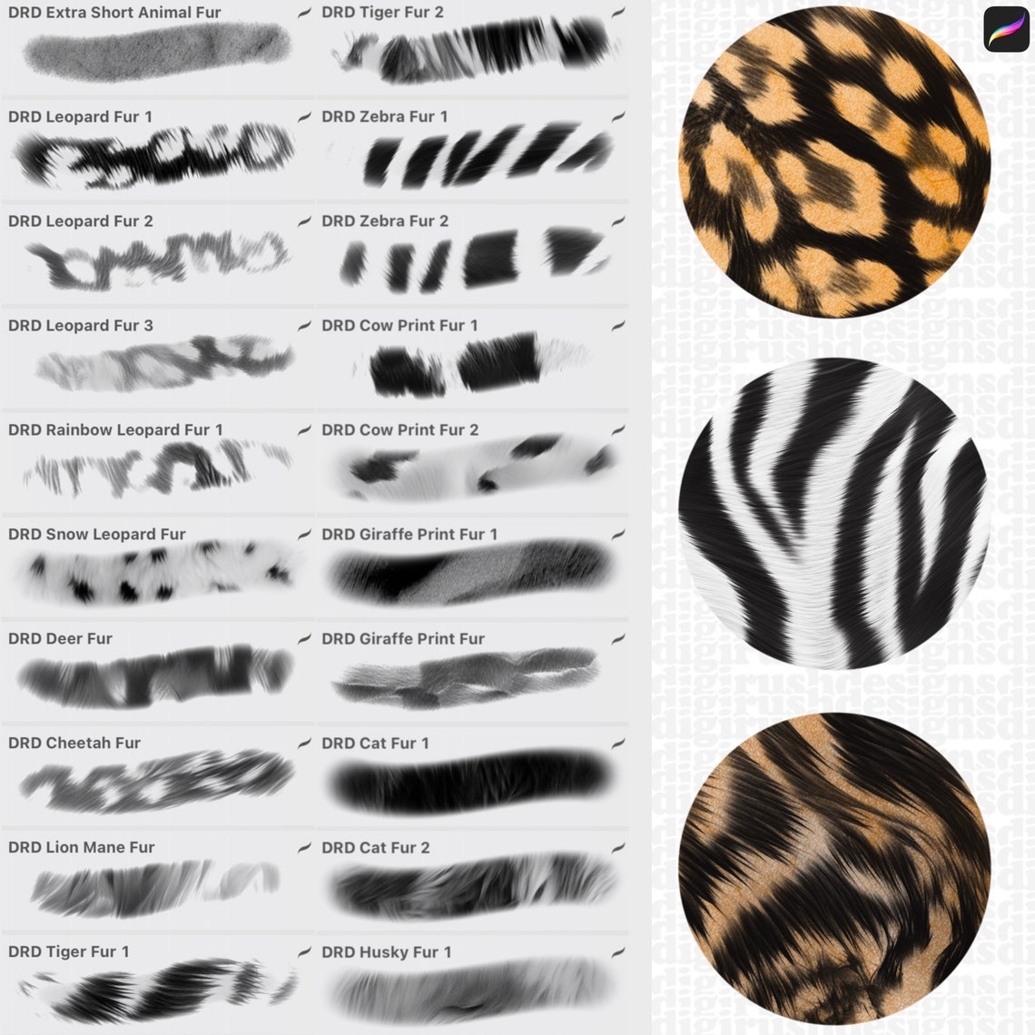 Procreate Animal Fur Brushes, Realistic Animal Fur Textures, Tiger ...