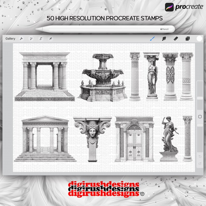 Procreate Ancient Greece Architecture Stamps, Greek Buildings Brush, Windows, Doors, Balcony ...