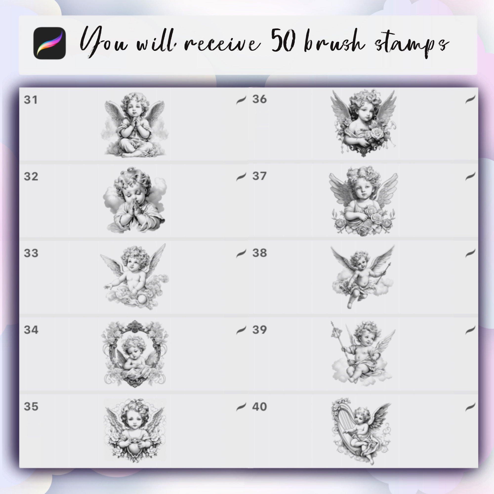 50 Cherub Procreate Stamps: Baby Baroque Angels (digital Brush Set) - Etsy