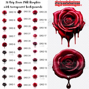 Red Roses Clipart PNG Digital Download, Drip Roses Clip Art Printable ...