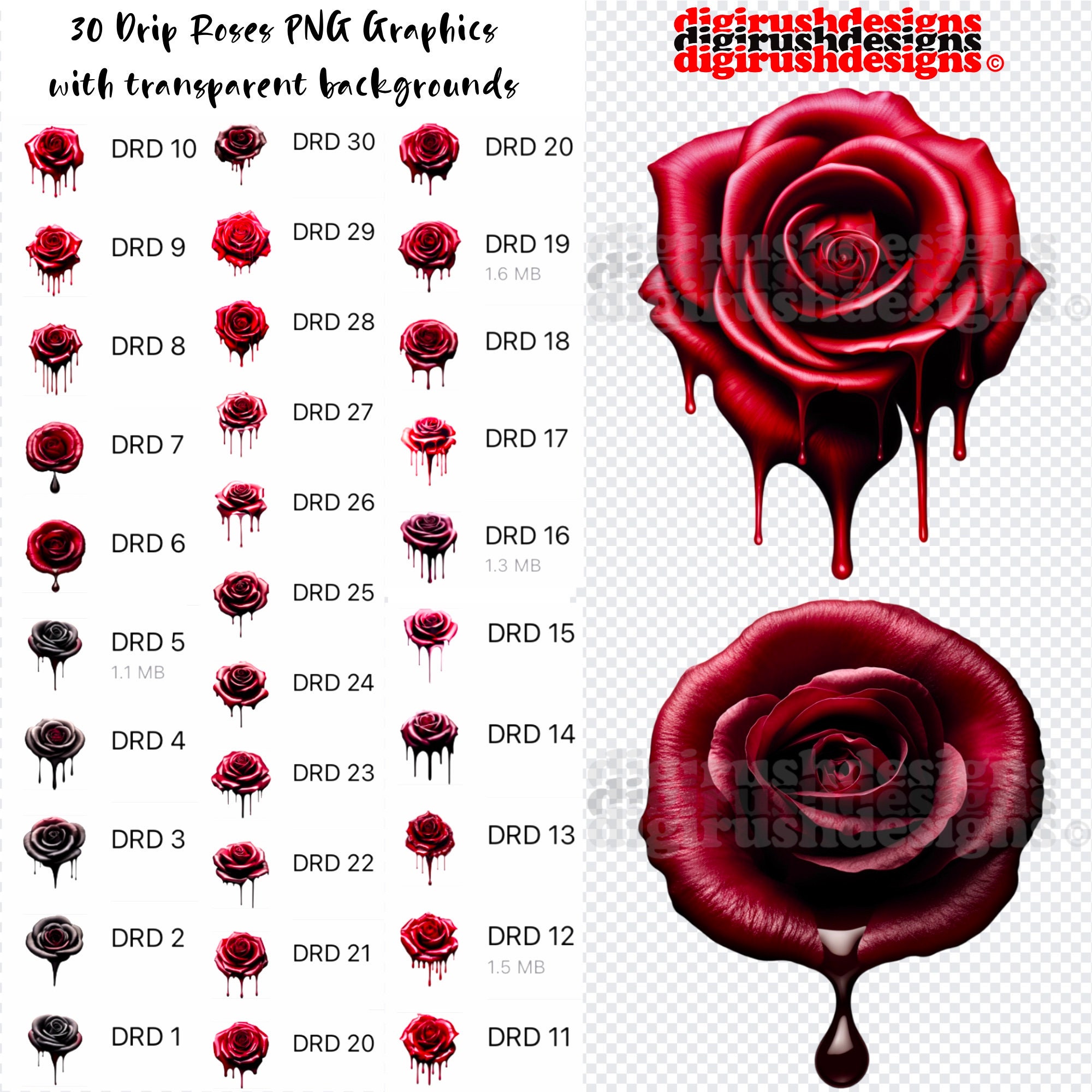 Red Roses Clipart PNG Digital Download Drip Roses Clip Art - Etsy