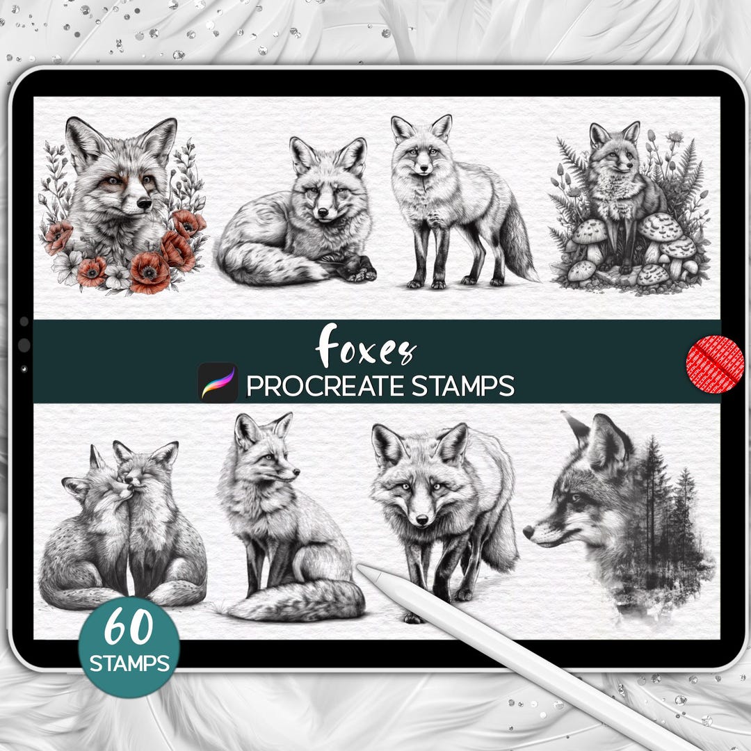 Procreate Foxes Stamps Procreate Brushes Fox Tattoo Stamps Fox Line Art Digital Brush Set ...