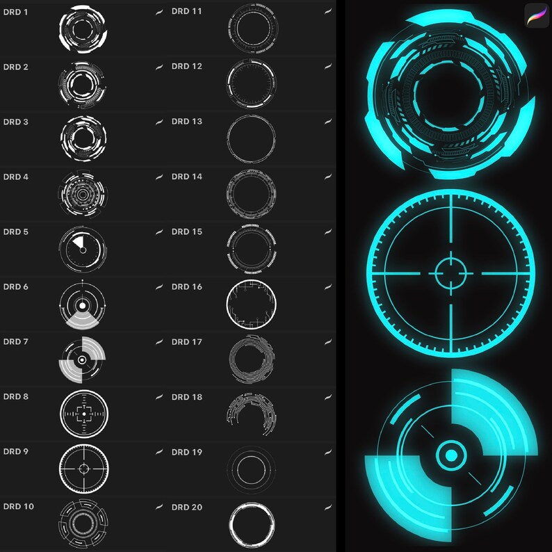 Procreate Sci Fi Stamps Cyborg Scifi Tech Brush Futuristic Stamps Science Fiction Radar ...