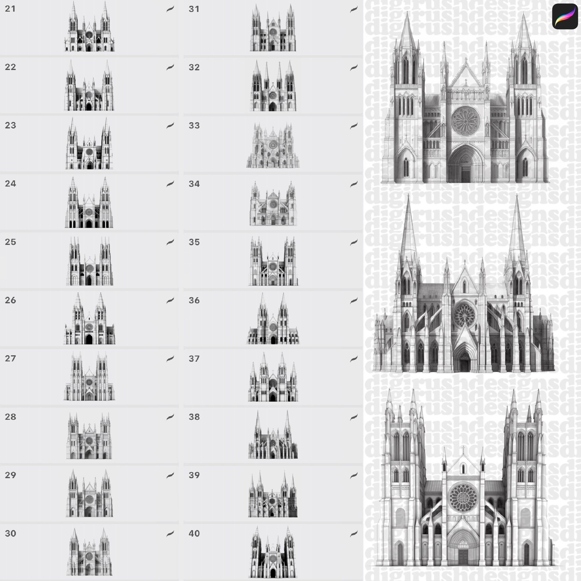 Procreate Church Architecture Stamps Gothic Buildings Brushes Baroque ...