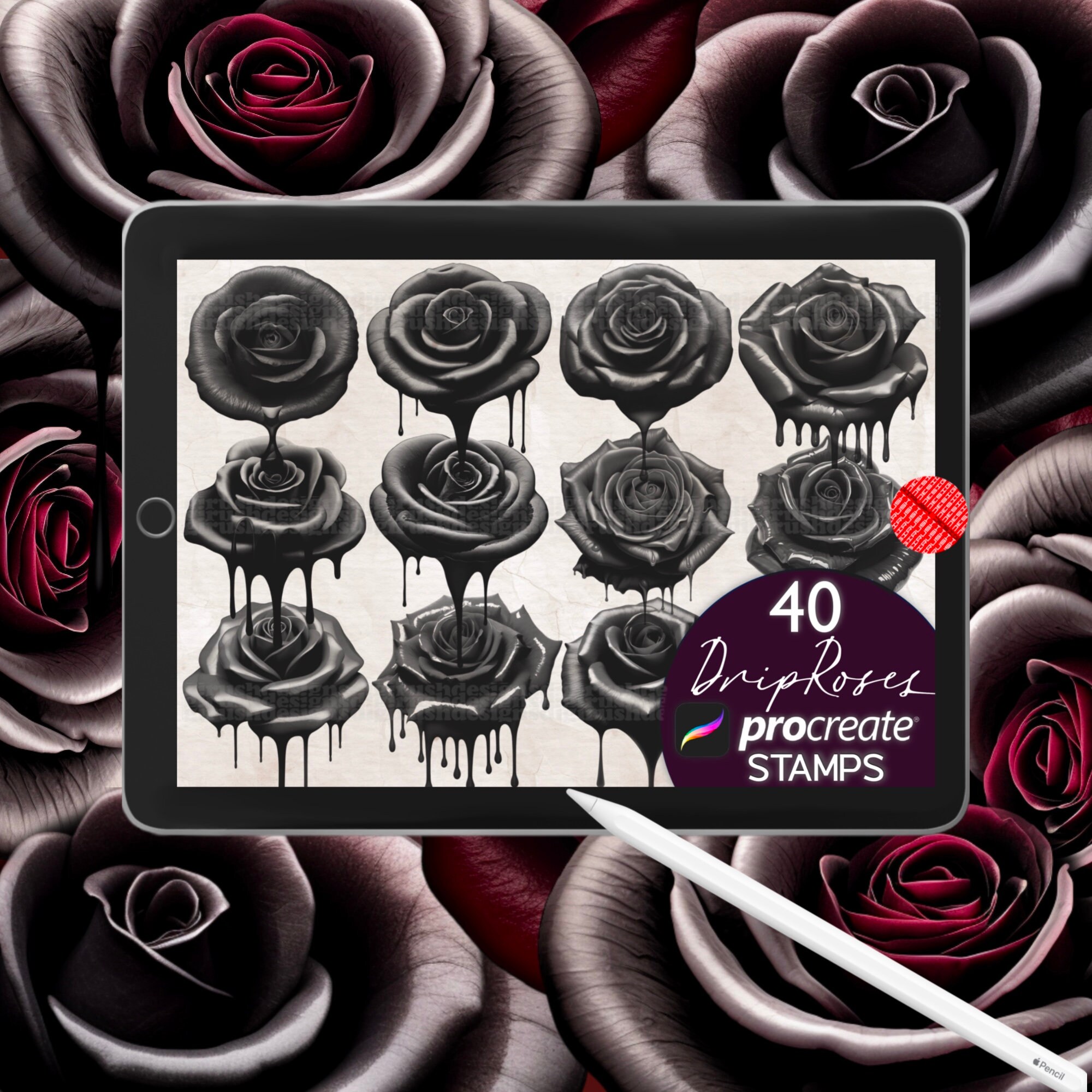 Roses Procreate Stamps Drip Roses Brushes, Valentines Procreate Bundle ...