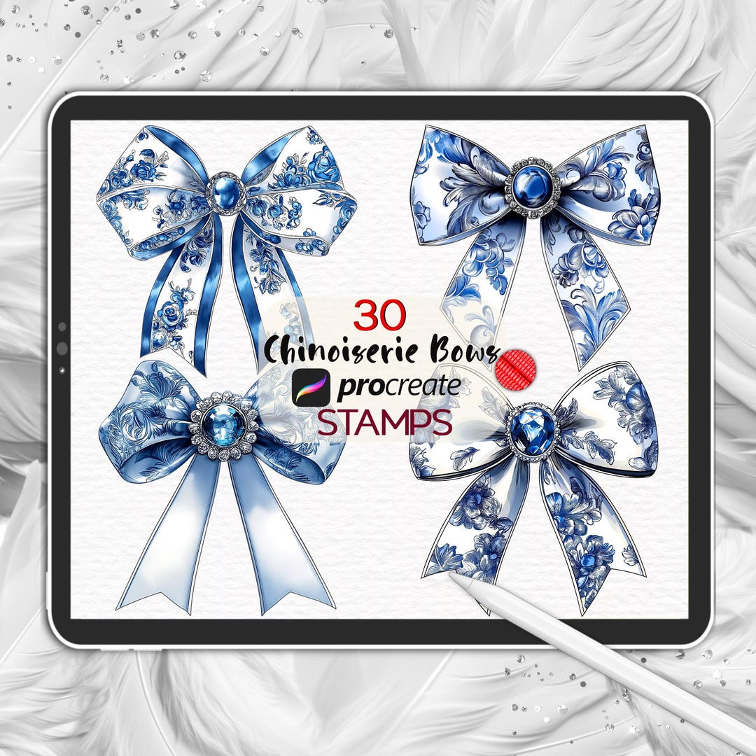 Chinoiserie Bows Procreate Stamps Bundle – 30 Elegant Coquette, Preppy ...