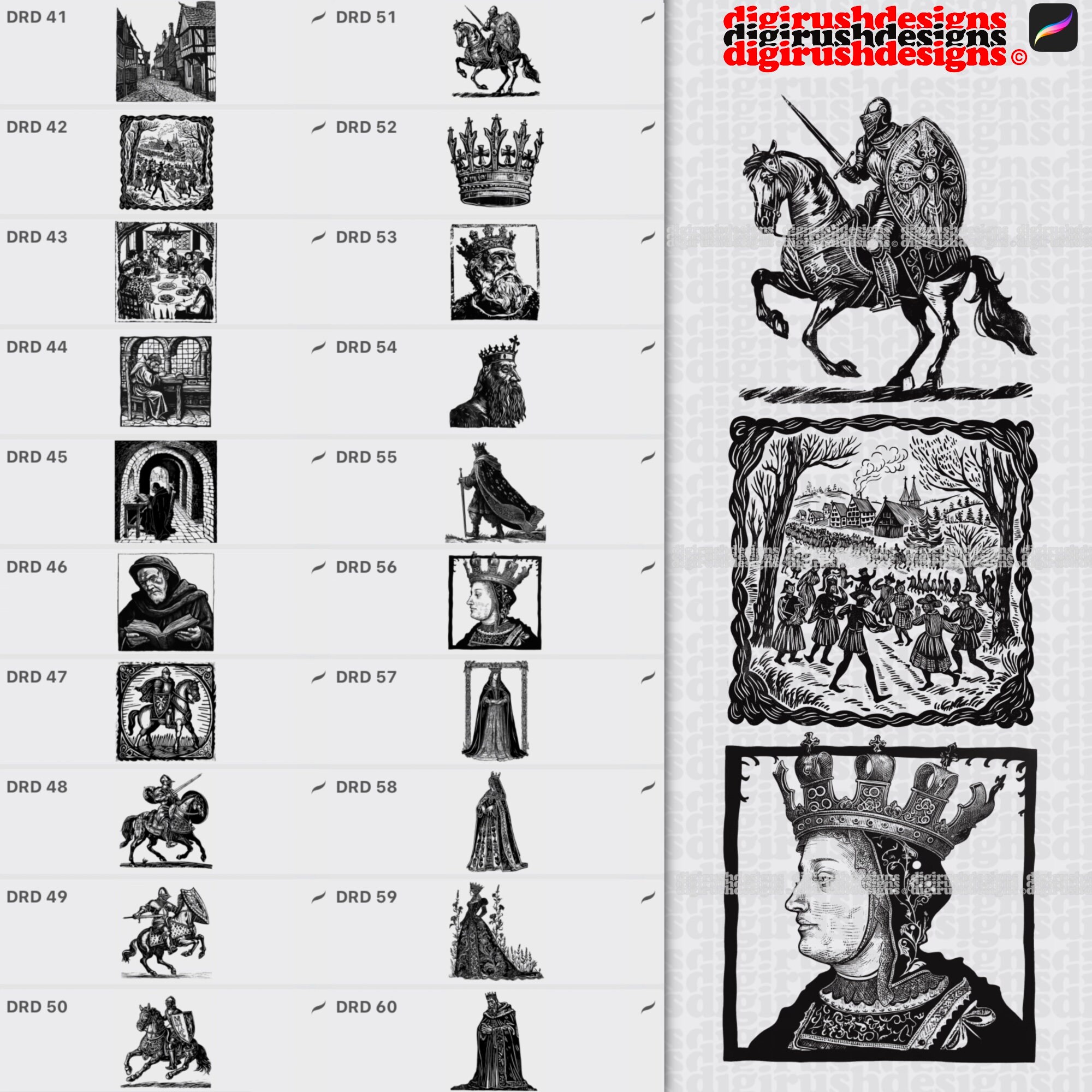 Medieval Procreate Stamps Medieval Dragon Tattoo Stamps Medieval ...