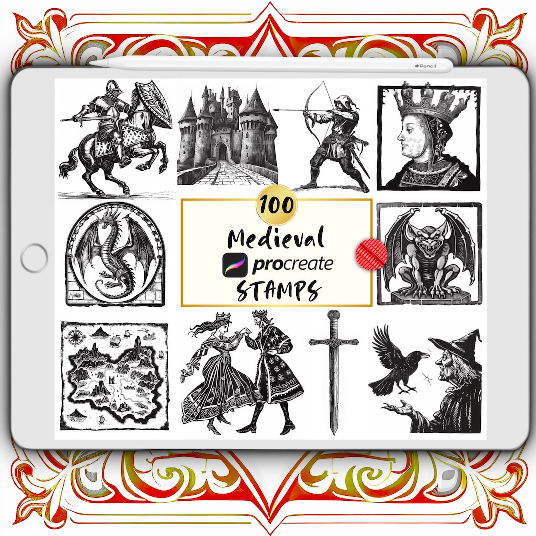 Medieval Procreate Stamps Medieval Dragon Tattoo Stamps Medieval ...