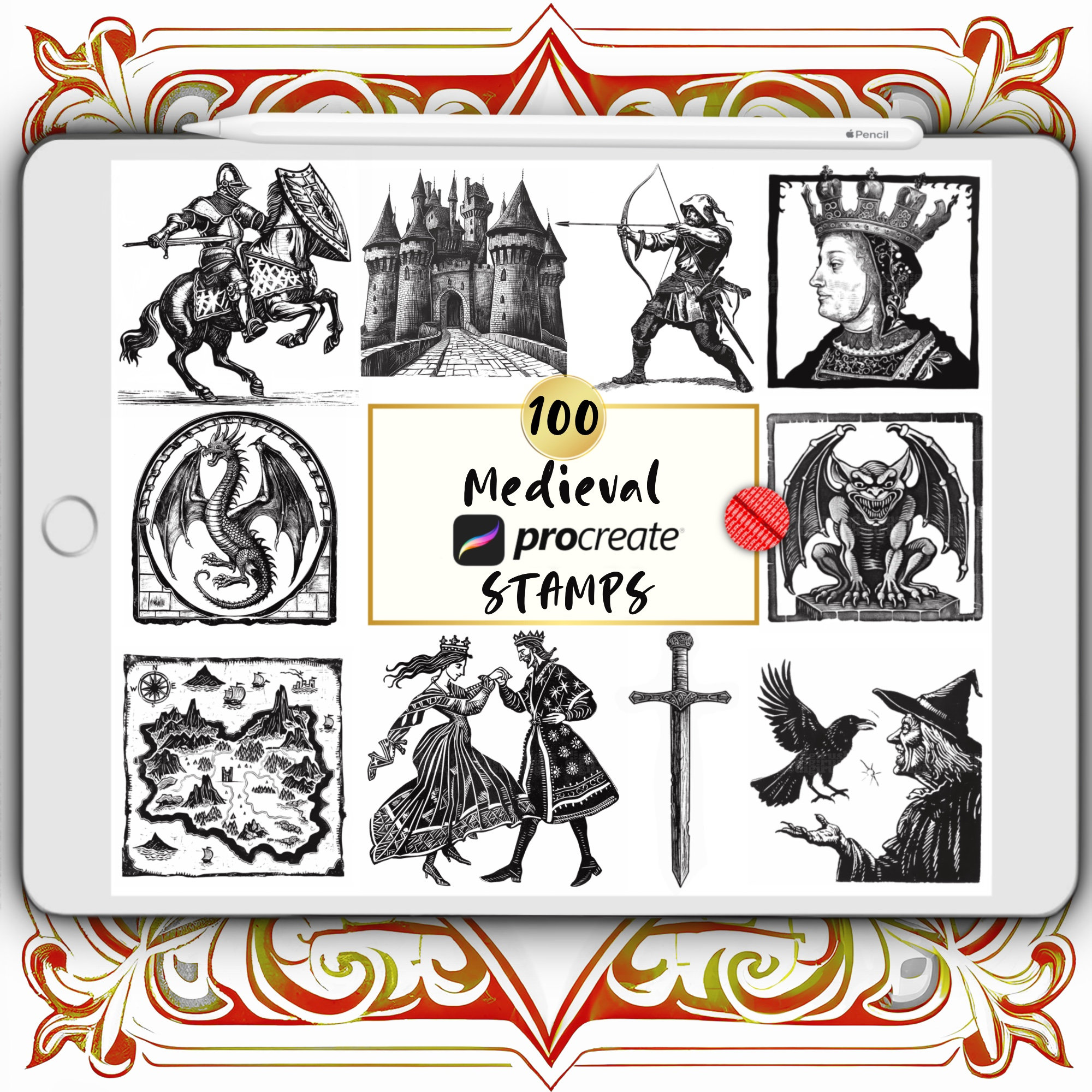 Medieval Procreate Stamps Medieval Dragon Tattoo Stamps Medieval ...