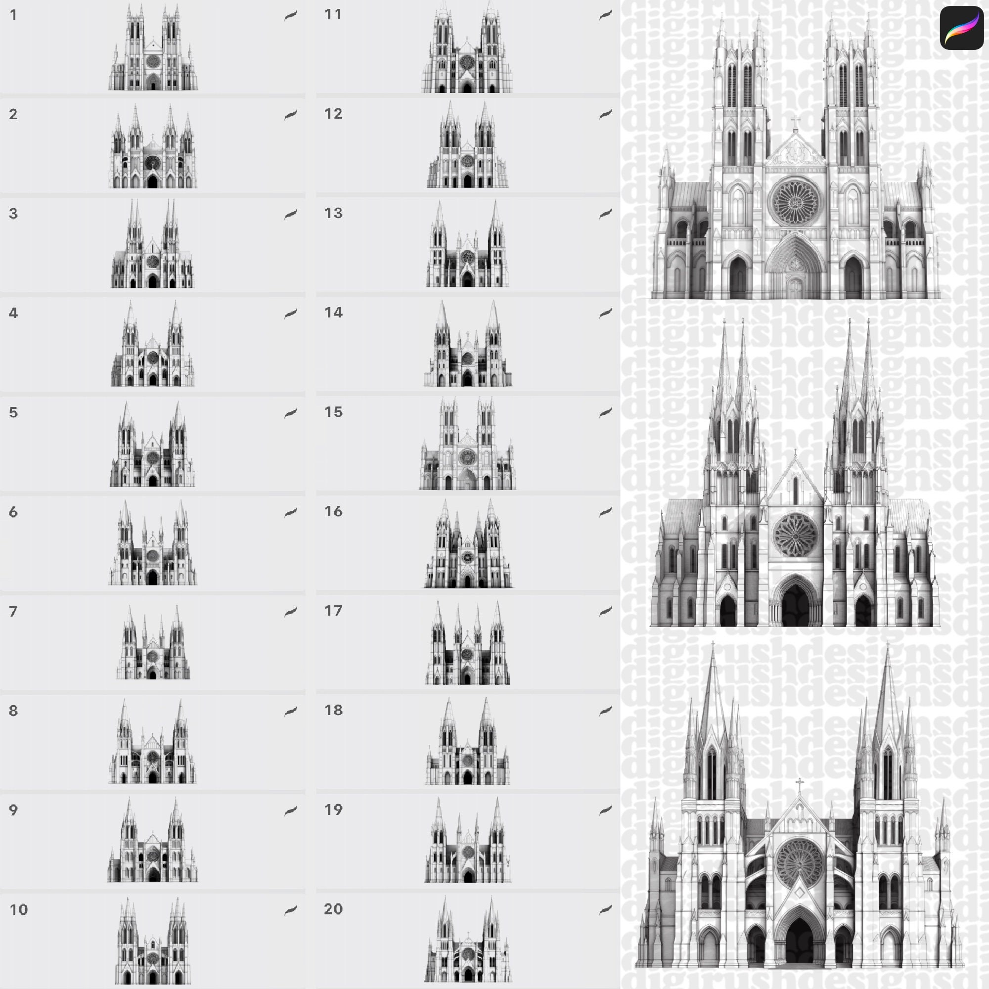 Procreate Church Architecture Stamps Gothic Buildings Brushes Baroque ...
