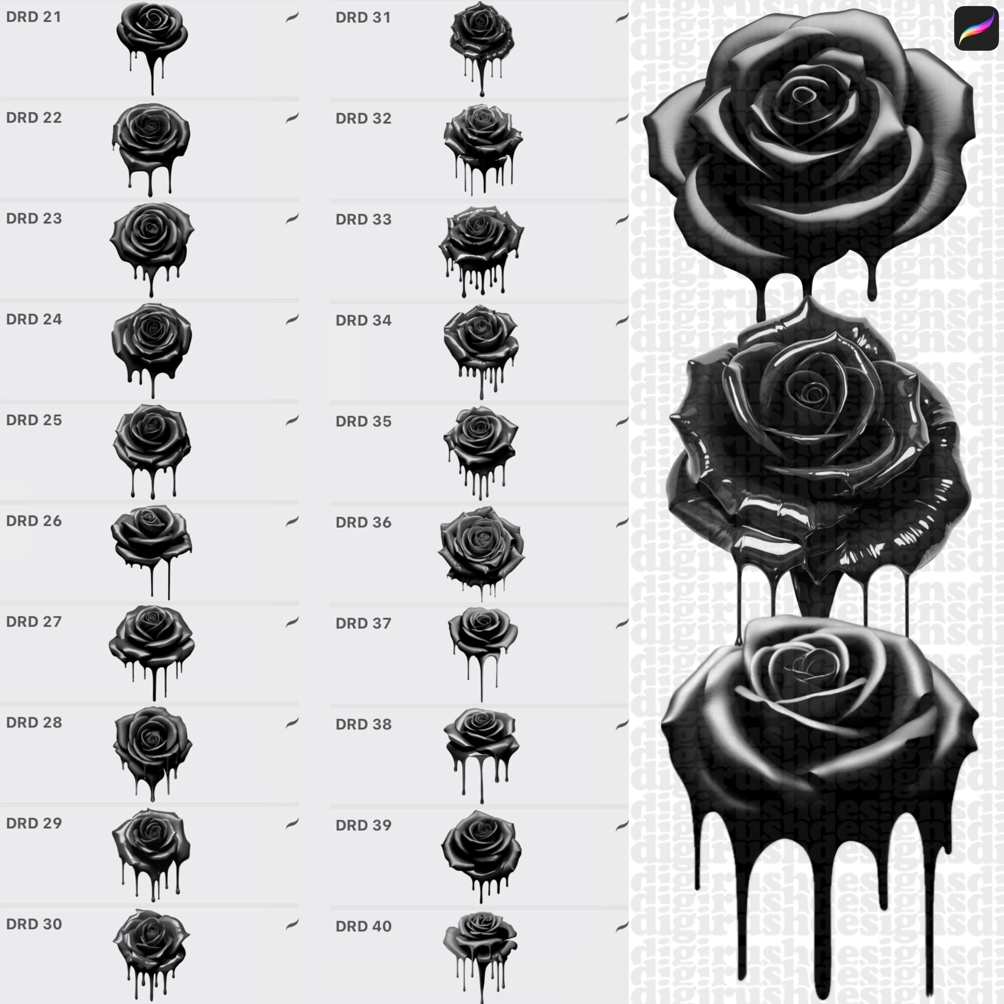 Roses Procreate Stamps Drip Roses Brushes, Valentines Procreate Bundle ...