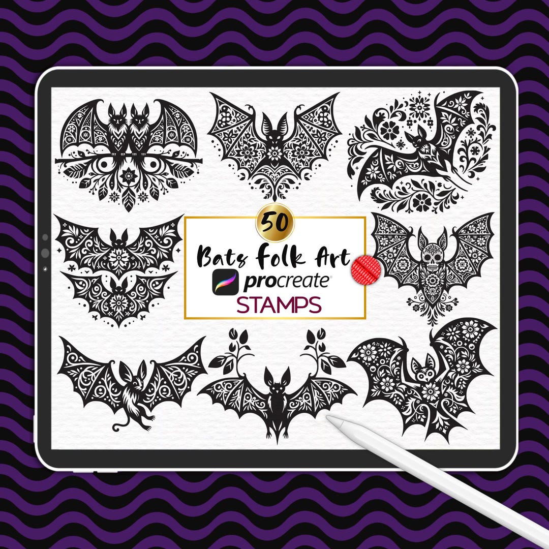 Bat Procreate Stamps - Scandinavian Folk Art Brushes - Whimsical Nordic ...
