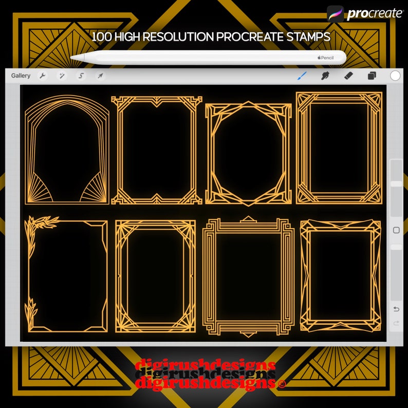 Procreate Art Deco Frame Stamps Vintage Borders Art Deco Frames Digital ...