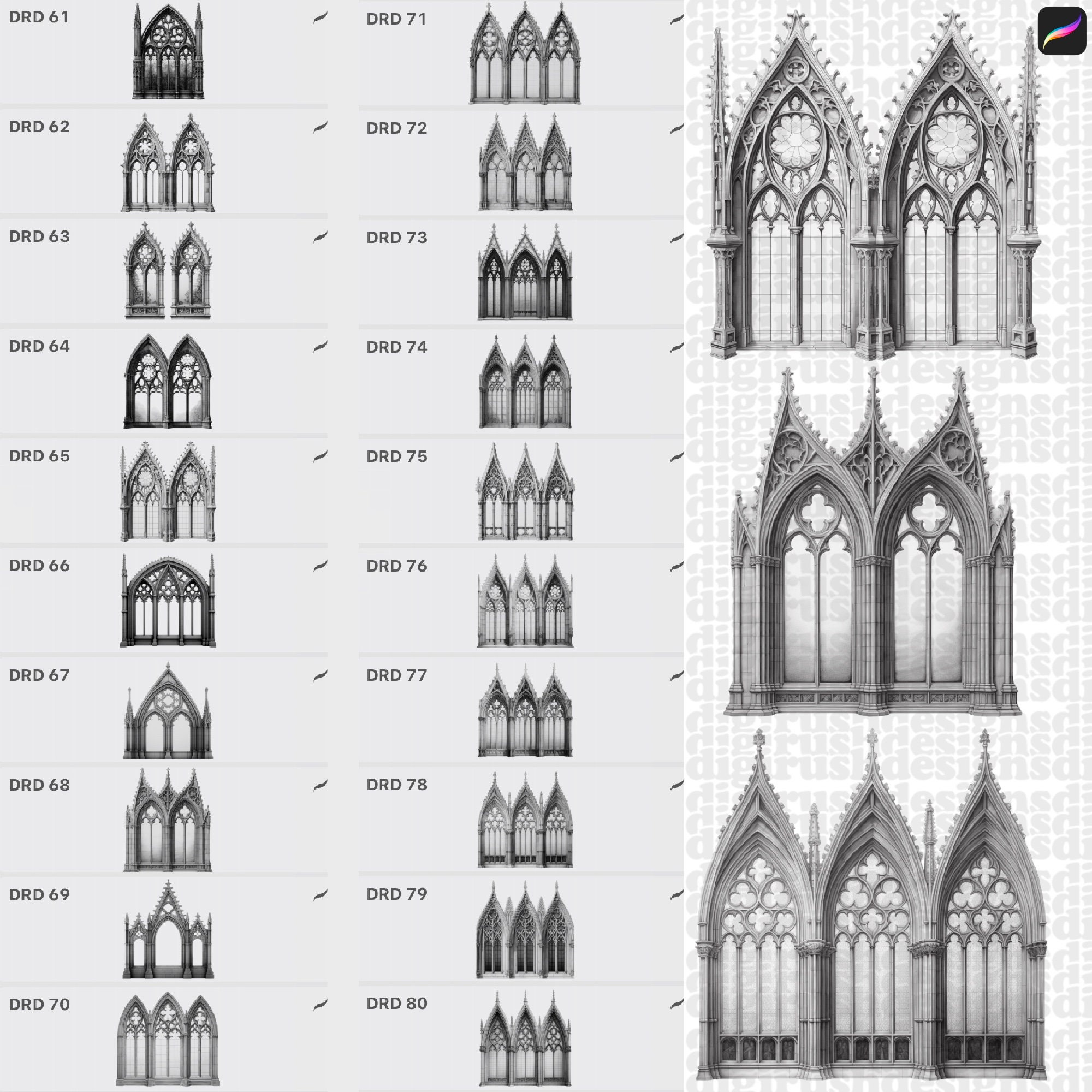 Procreate Gothic Windows Stamps Church Windows Brushes Cathedral Arched ...