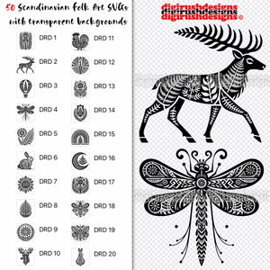 50 Scandinavian Folk Art SVG Bundle: Nordic Floral & Animal Designs ...