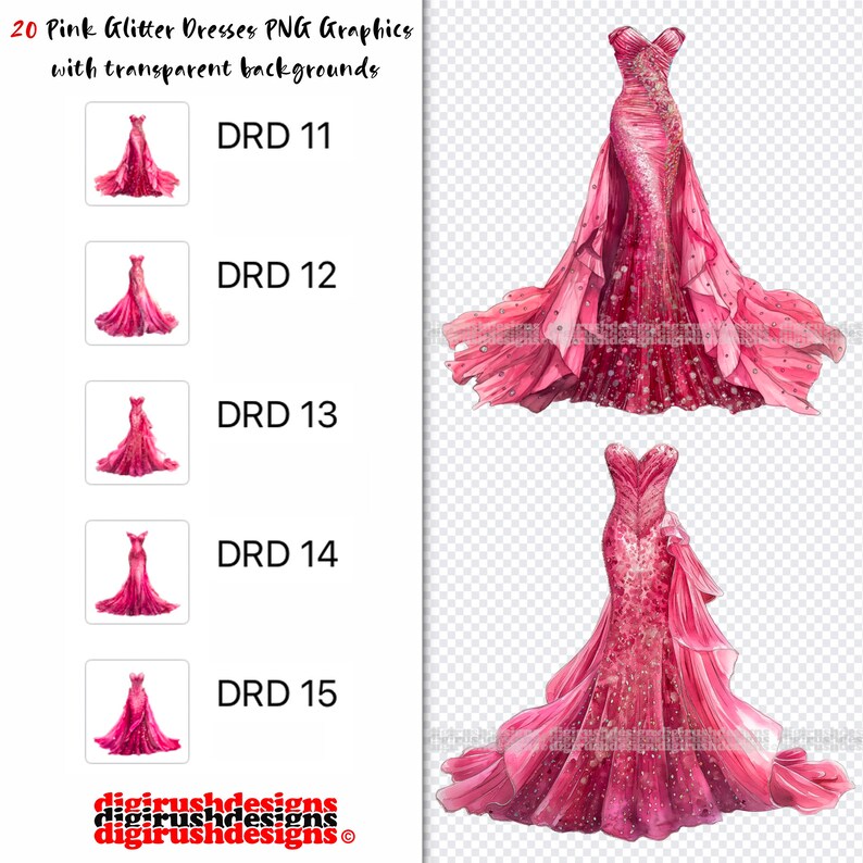 Pink Glitter Dress Clipart Princess Evening Gown Clip Art Sparkly Prom ...